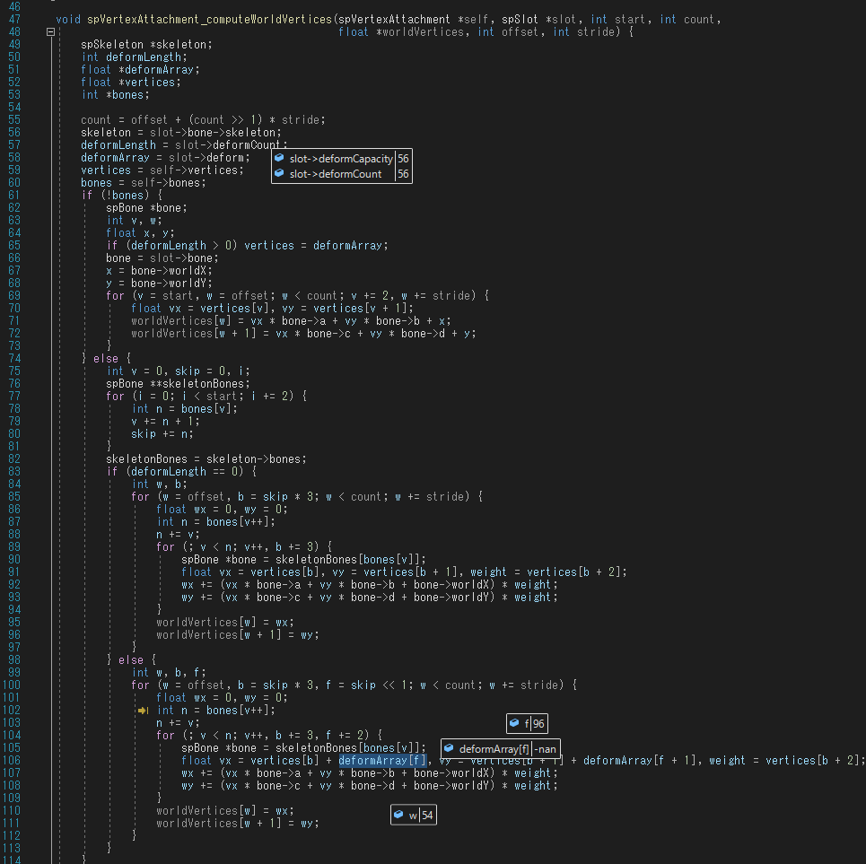 [c] spVertexAttachment_computeWorldVertices() access violation · Issue #1926 · EsotericSoftware ...