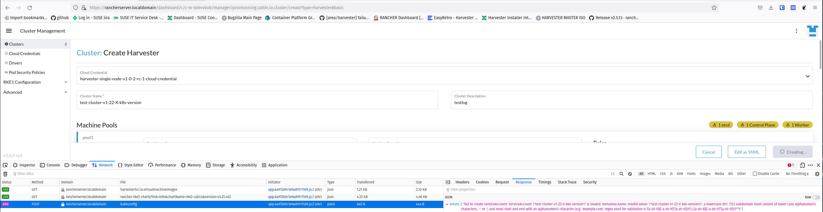 [BUG] No Error In UI When Cluster Name From RKE2 Cluster Creation Doesn't Meet RFC 1123 · Issue ...