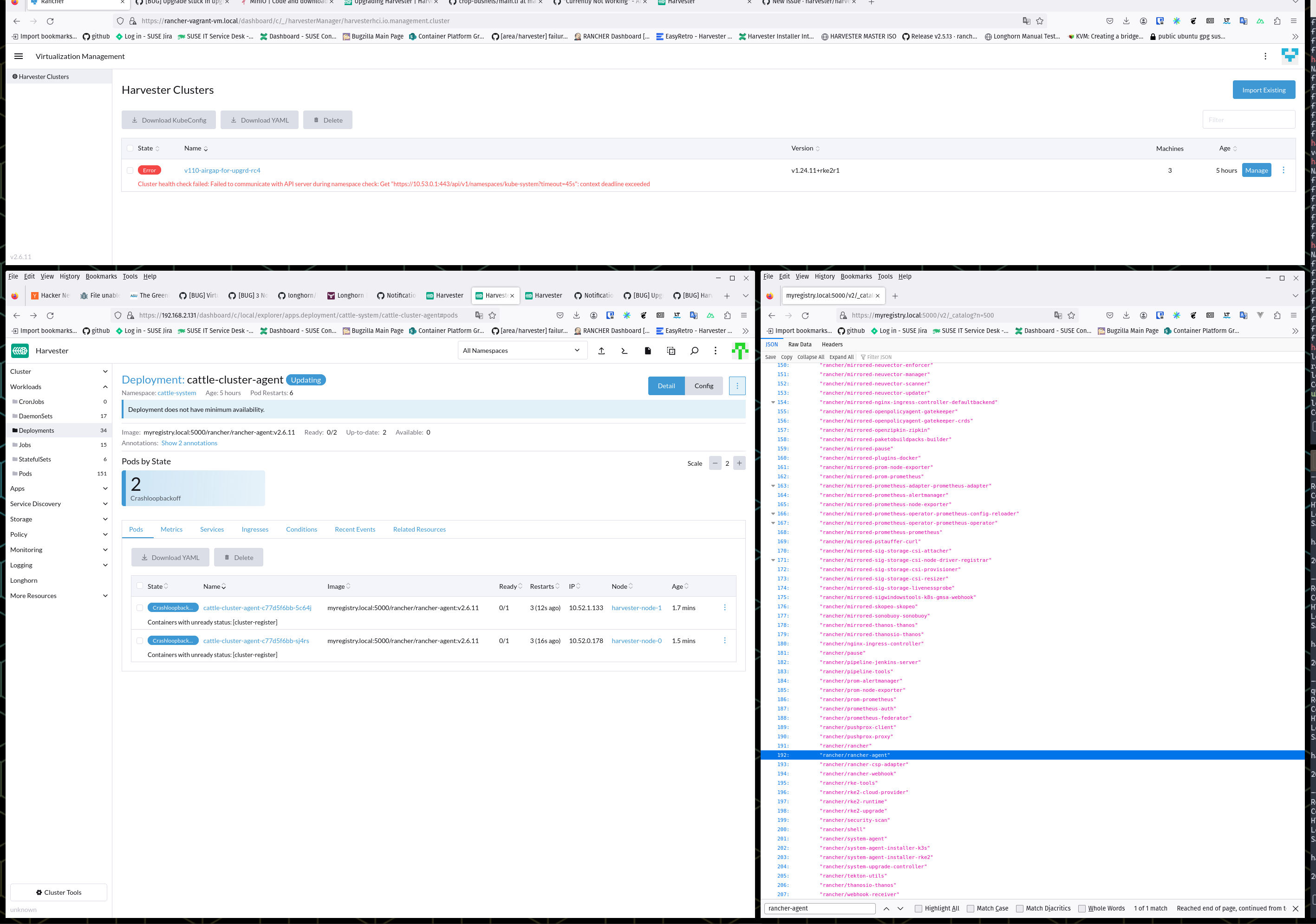 [BUG] After Upgrade From 3 Node AirGapped v1.1.0->v1.1.2-rc4 Rancher v2.6.11 Virtualization ...