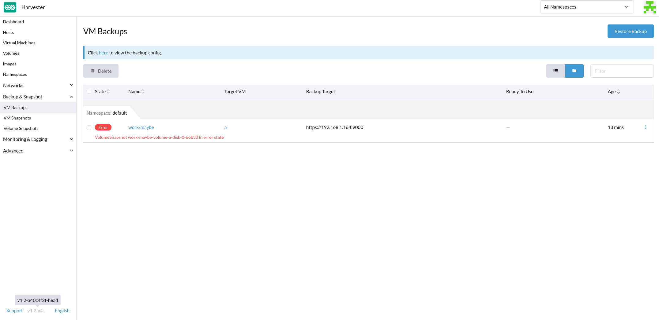 [BUG] S3 VM Backups Volume Snapshot In Error State · Issue #4361 · harvester/harvester · GitHub