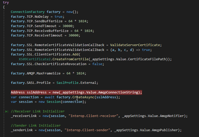 Upgraded project to .Net5, factory.CreateAsync(amqpsAddress) throws exception · Issue #463 ...