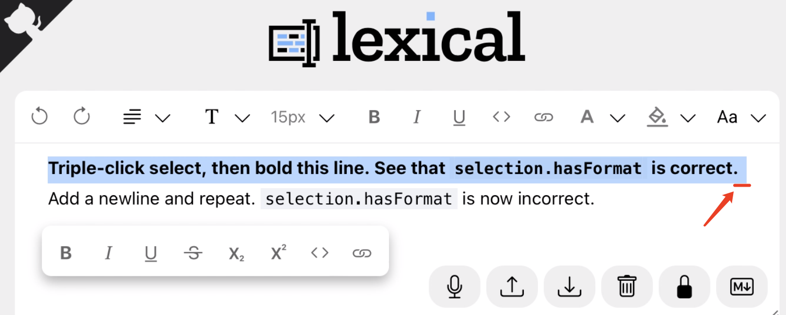 Bug: Triple-click selections have incorrect format · Issue #3784 · facebook/lexical · GitHub