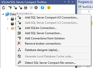I just installed the SqlCEToolbox but no script menus · Issue #923 · ErikEJ/SqlCeToolbox · GitHub