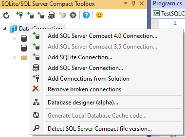 I just installed the SqlCEToolbox but no script menus · Issue #923 · ErikEJ/SqlCeToolbox · GitHub