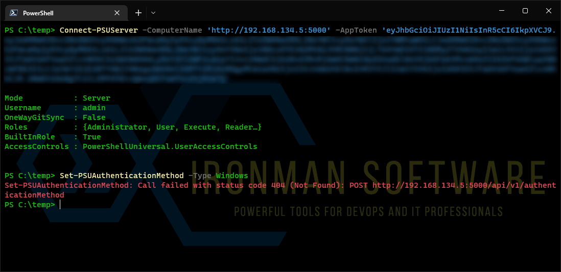 Set-PSUAuthenticationMethod fails with error 404 · Issue #1309 · ironmansoftware/powershell ...