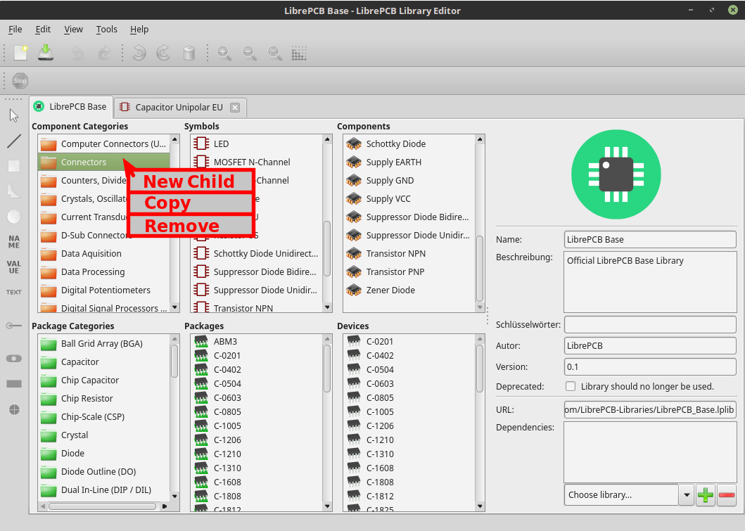 Library Editor: Add context menus to overview lists · Issue #347 · LibrePCB/LibrePCB · GitHub