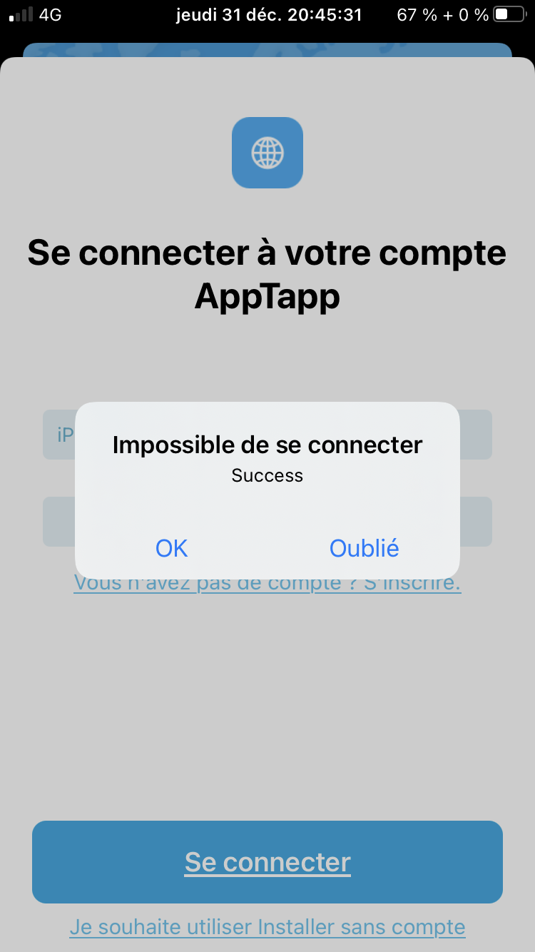 [BUG] Logging into AppTapp account fails (Impossible to connect) · Issue #106 · AppTapp ...