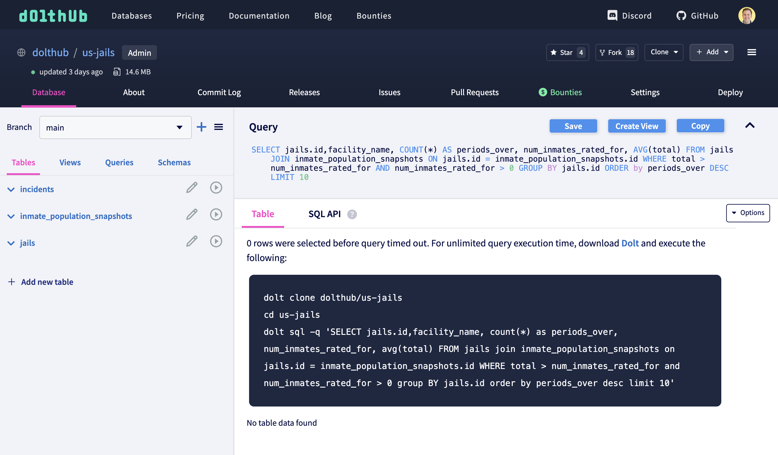 Very fast query on small database not returning on DoltHub · Issue #266 · dolthub/dolthub-issues ...