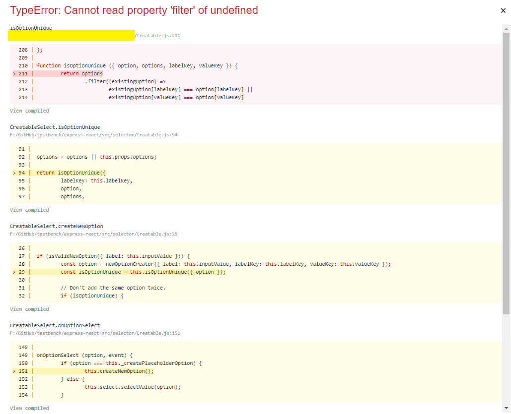 Default isOptionUnique could crash on null options · Issue #2184 · JedWatson/react-select · GitHub