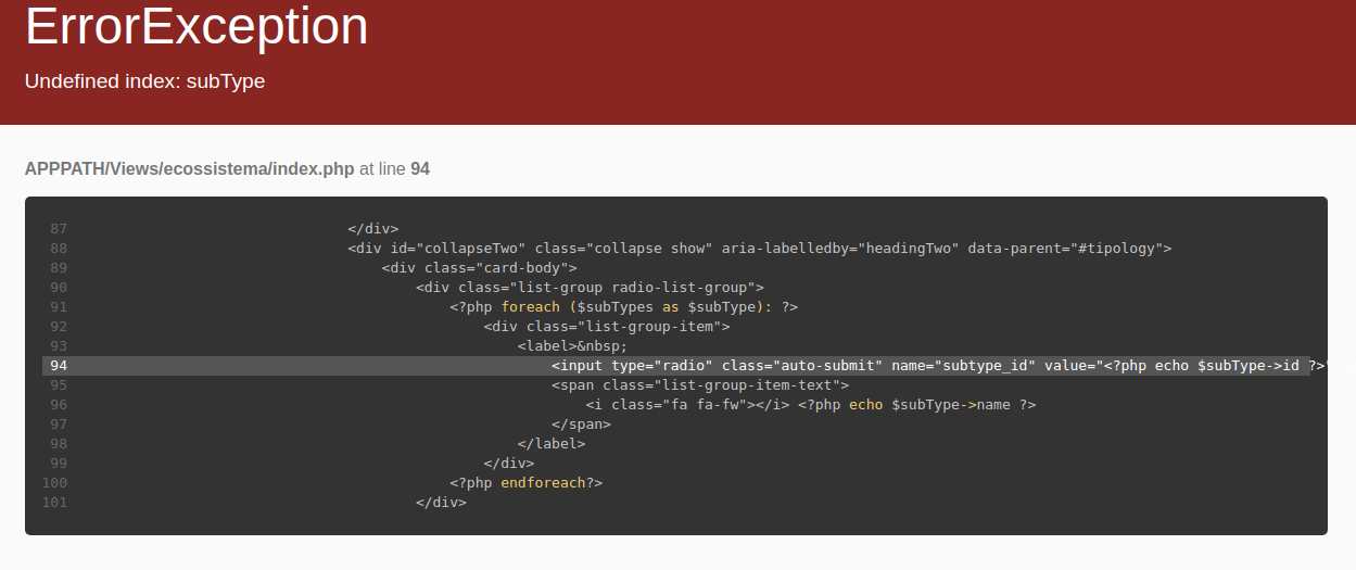 Bug: Error exception layout when its an error inside a view where code can go outside the limits ...