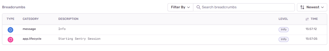 Breadcrumbs added inconsistently for start/end of session · Issue #2046 · getsentry/sentry ...