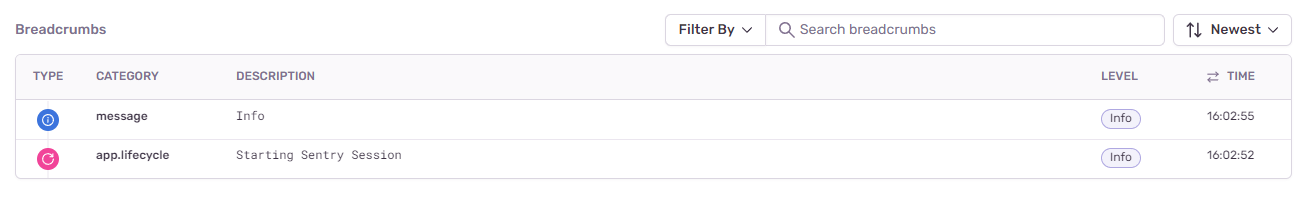 Breadcrumbs added inconsistently for start/end of session · Issue #2046 · getsentry/sentry ...