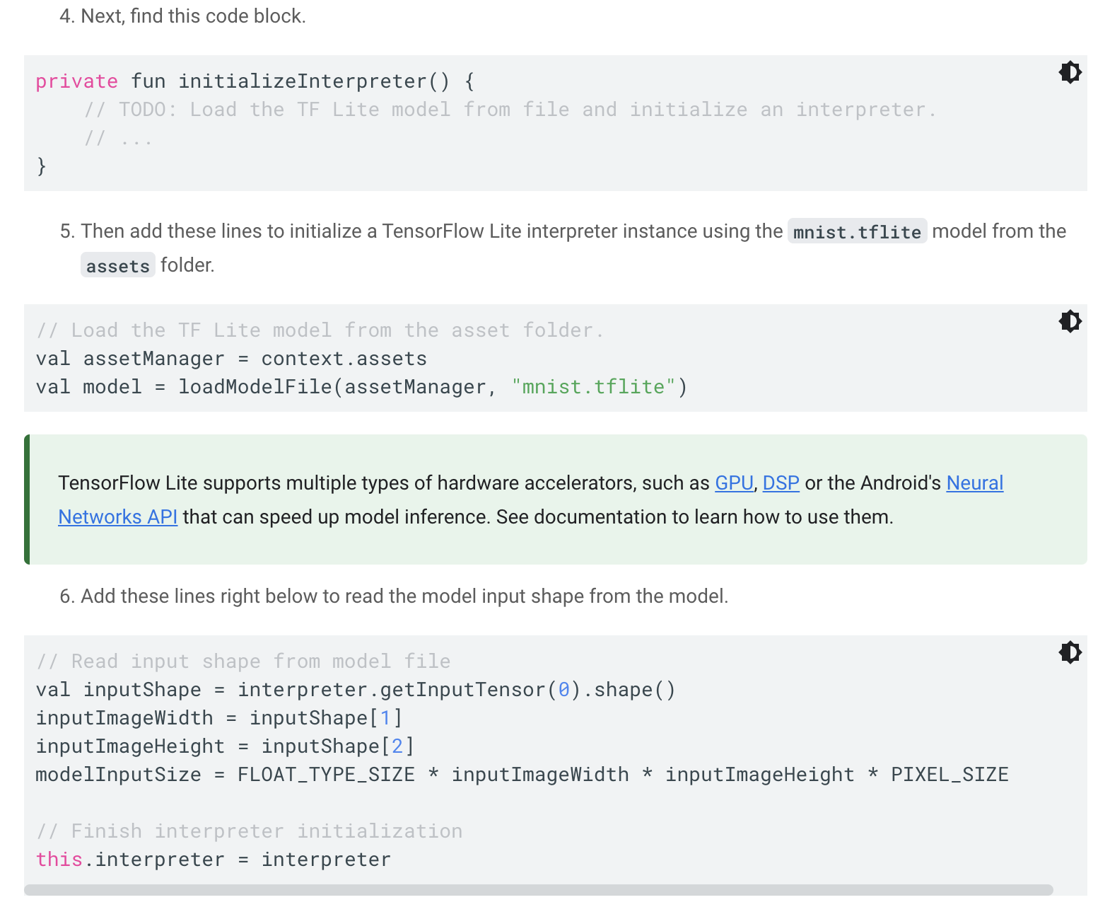 In the codelab, "Build a handwritten digit classifier app with TensorFlow Lite" , At step number ...