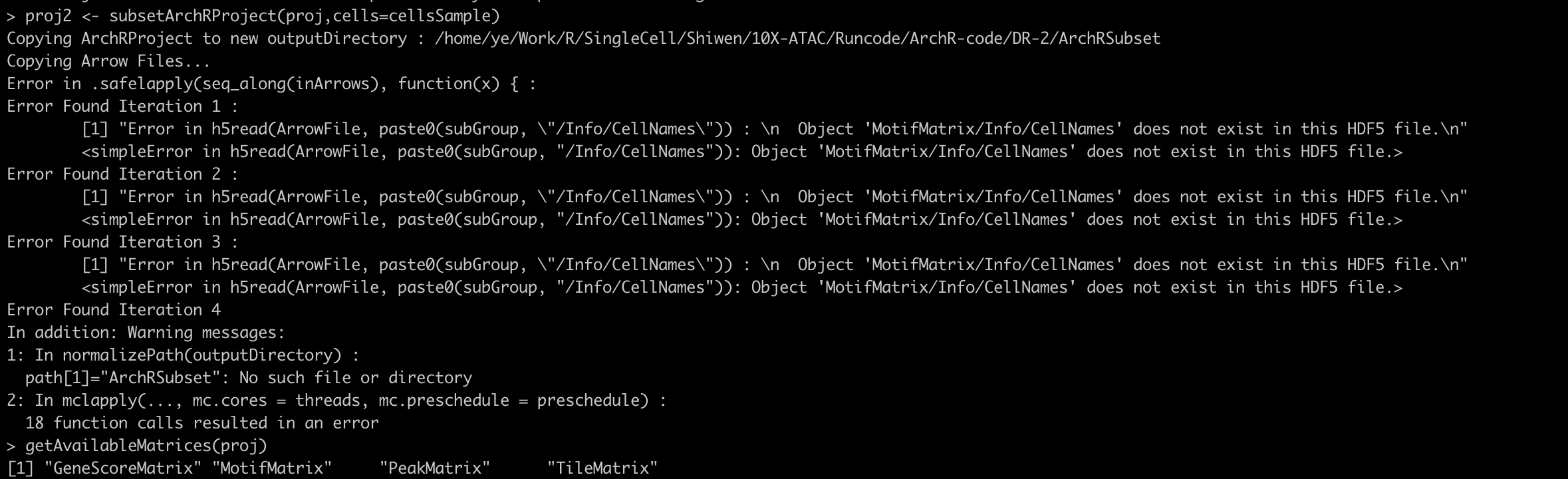 Error in subsetting in archr project · Issue #212 · GreenleafLab/ArchR · GitHub
