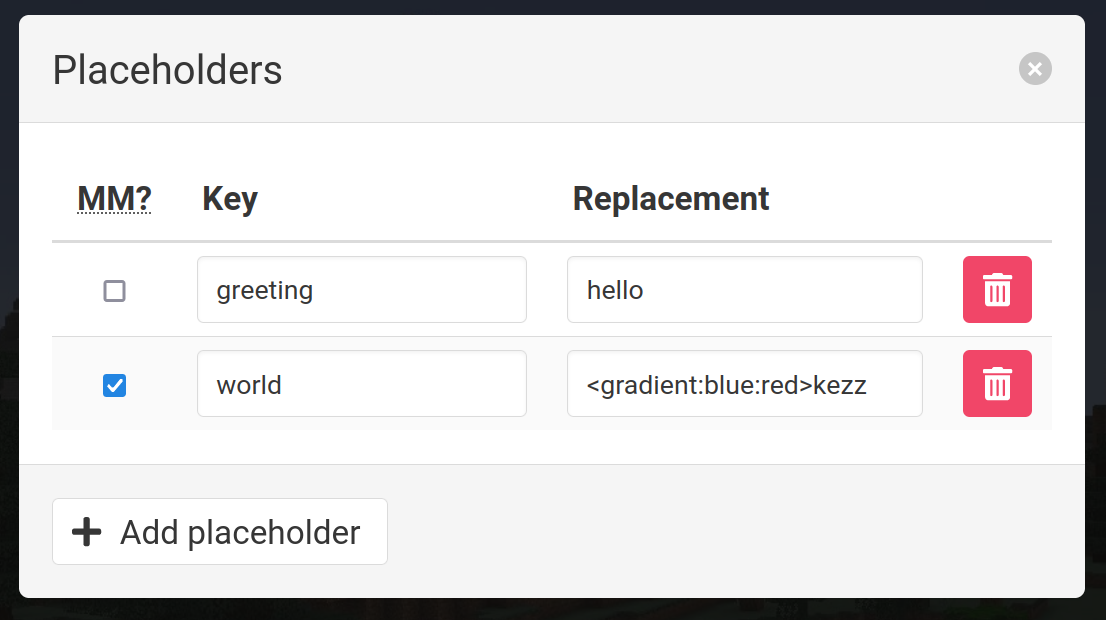 Add delete button to placeholders by rymiel · Pull Request #53 · KyoriPowered/adventure-webui ...