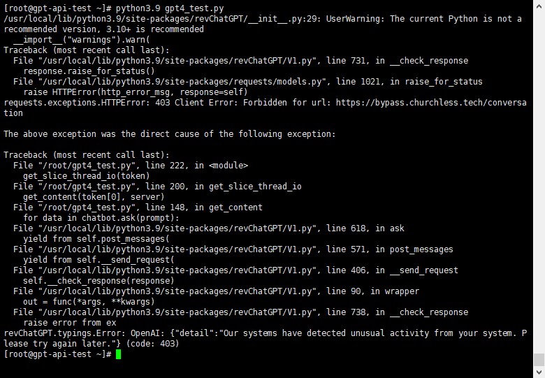 [Bug]:OpenAI: {"detail":"Our systems have detected unusual activity ...