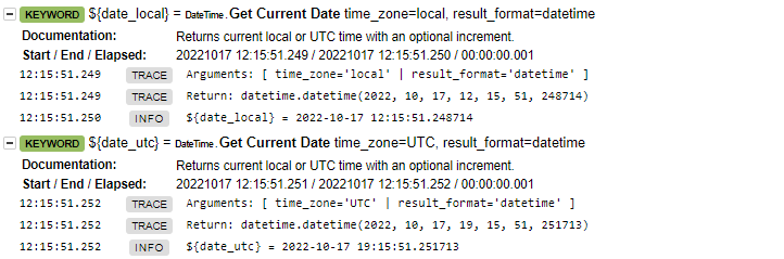 DateTime "Get Current Date" keyword returns local time regardless of time_zone argument when ...