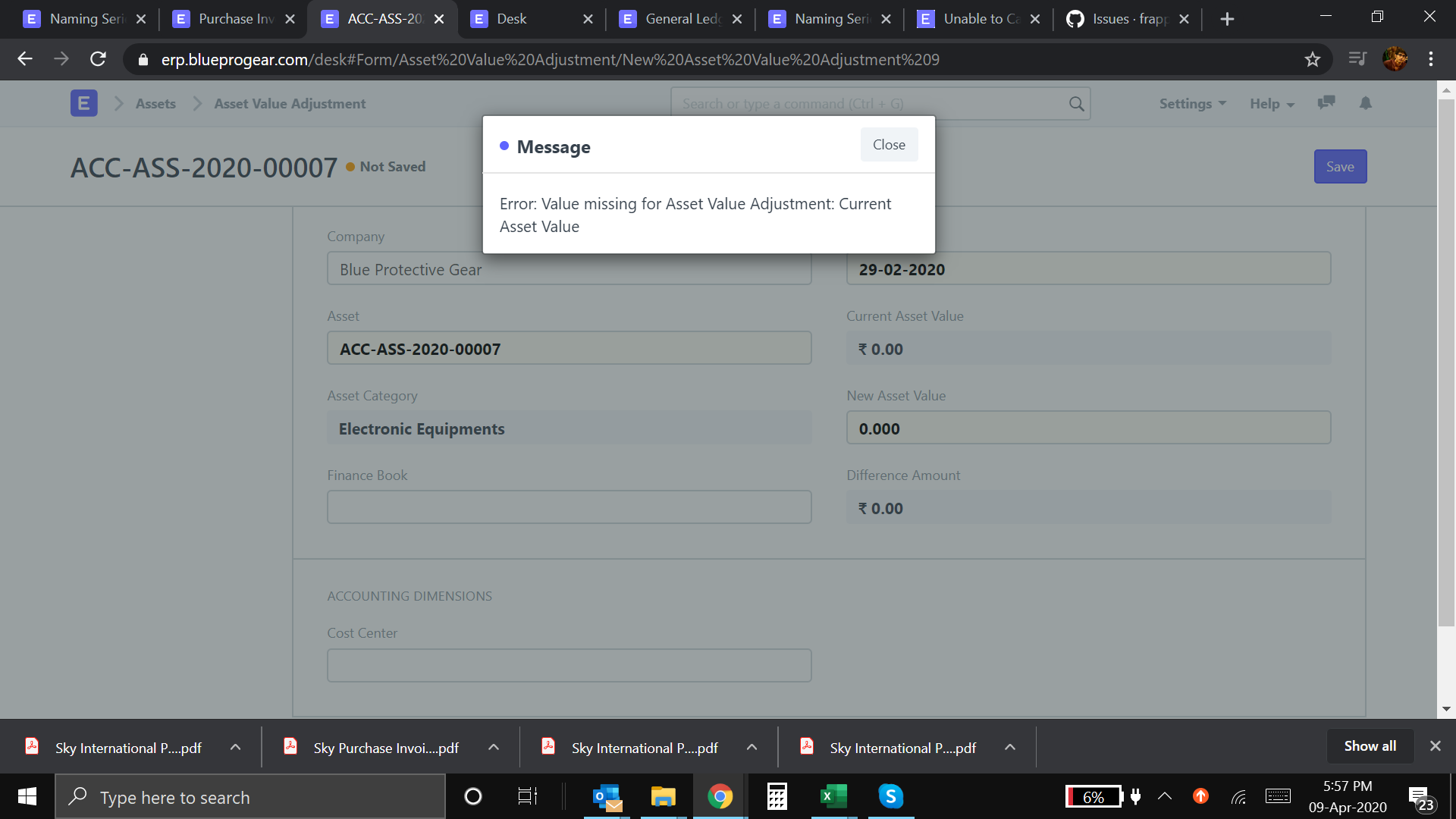 Error: Value missing for Asset Value Adjustment: Current Asset Value ...