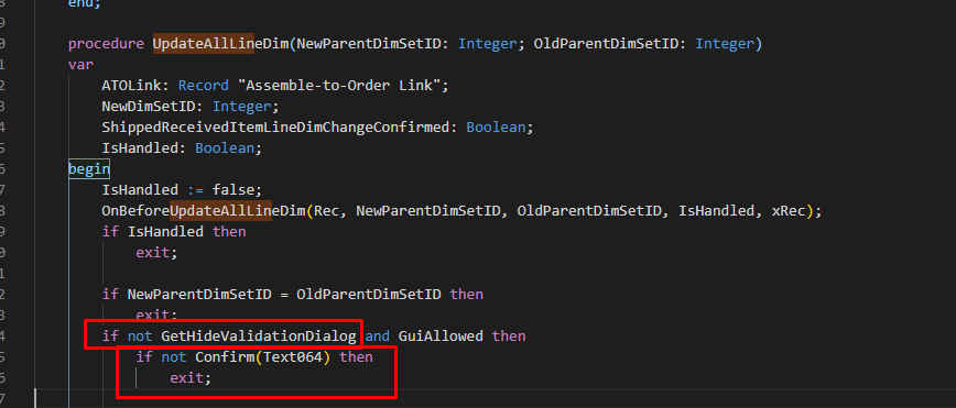 UpdateAllLineDim HideValidationDialog doesnt work on TransferHeader ...