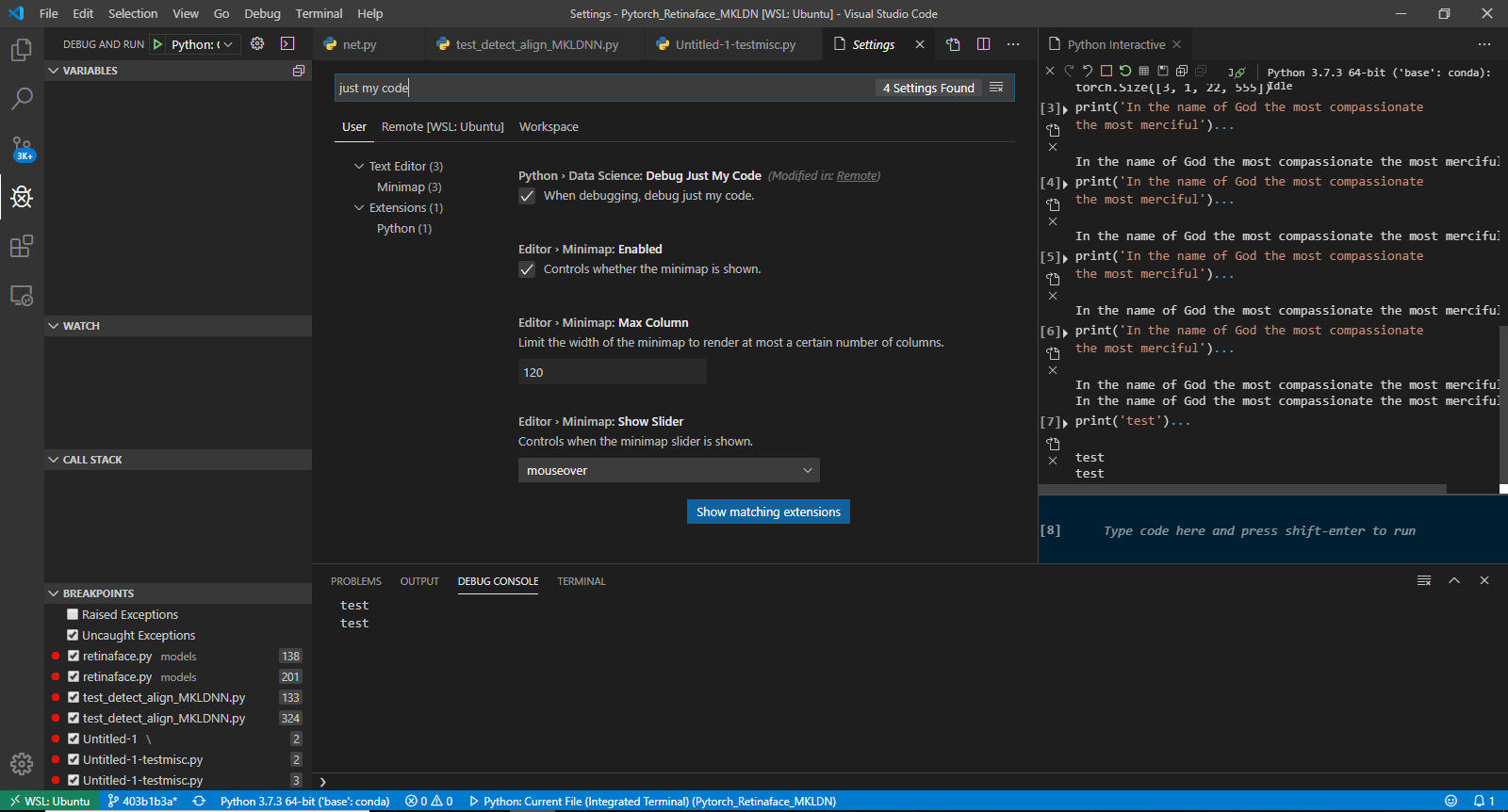 While debugging interactiveshell.py wont let go! the debugging only happens inside ...