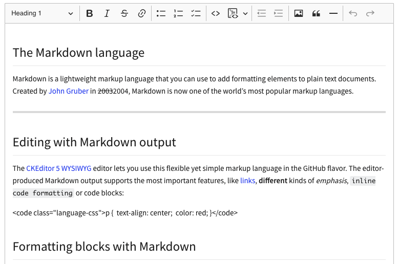 Code block broken in Markdown guide demo · Issue #9487 · ckeditor/ckeditor5 · GitHub