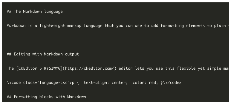 Code block broken in Markdown guide demo · Issue #9487 · ckeditor/ckeditor5 · GitHub