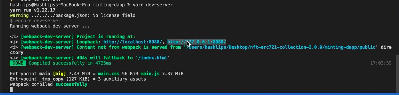 Error running yarn dev-server from command line · Issue #275 · hashlips-lab/nft-erc721 ...