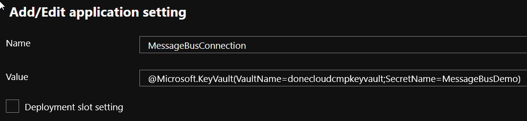 Microsoft Azure WebJobs SDK ServiceBus connection string 'MessageBusConnection' is missing or ...