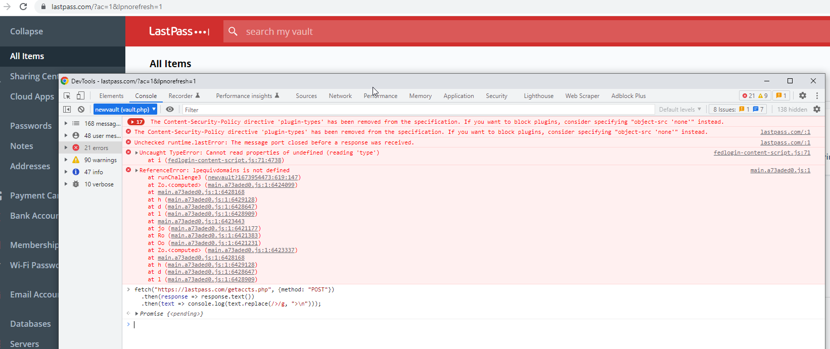 Inspector > Console no response · Issue #15 · FuLoRi/Analyze-LastPassVaultGUI · GitHub