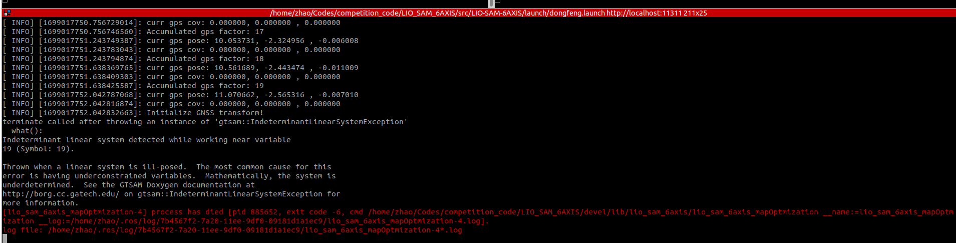 gnns 初始化结束了，但是无法运行 terminate called after throwing an instance of 'gtsam ...