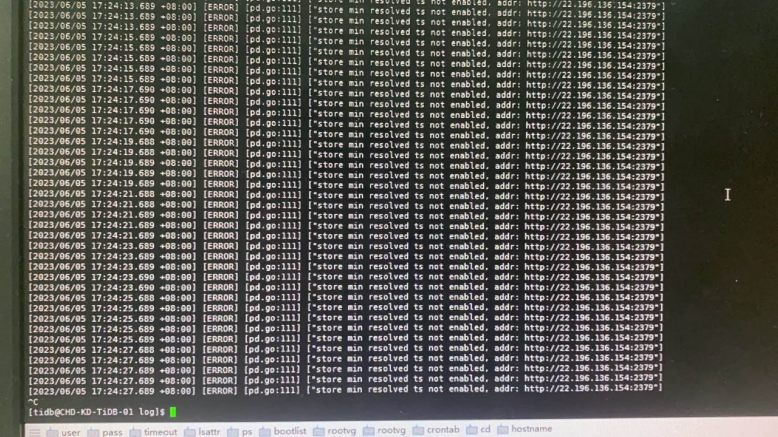 Noisy min-resolved-ts logs when the PD default configuration is min-resolved-ts-persistence ...
