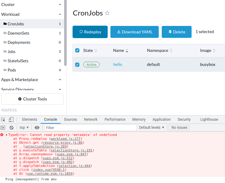 CronJob redeploy: Cannot read property 'metadata' of undefined · Issue ...