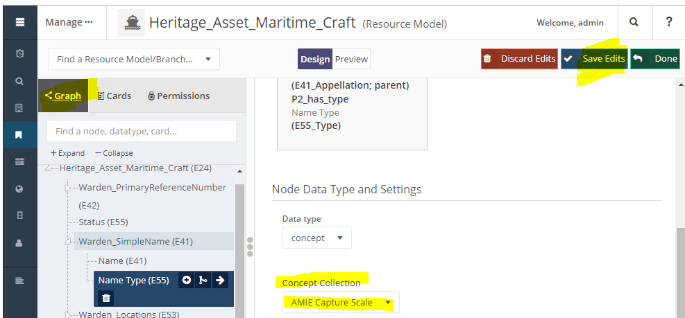 GUI - Arches Designer - Changing the Concept Collection for a concept/concept list node allows ...