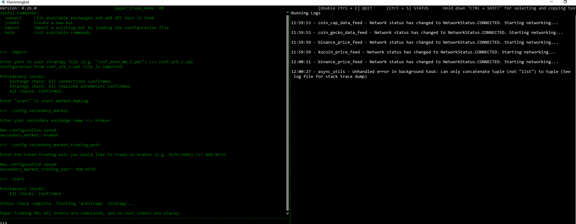 [BUG] Arbitrage using Kraken - ERROR - Unhandled error in background task: can only concatenate ...