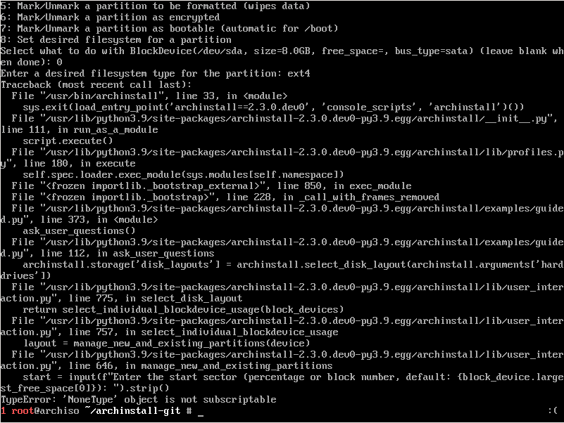 [2.3.0RC2] [VM] Can't create a filesystem on a new partition during the manual partitioning ...