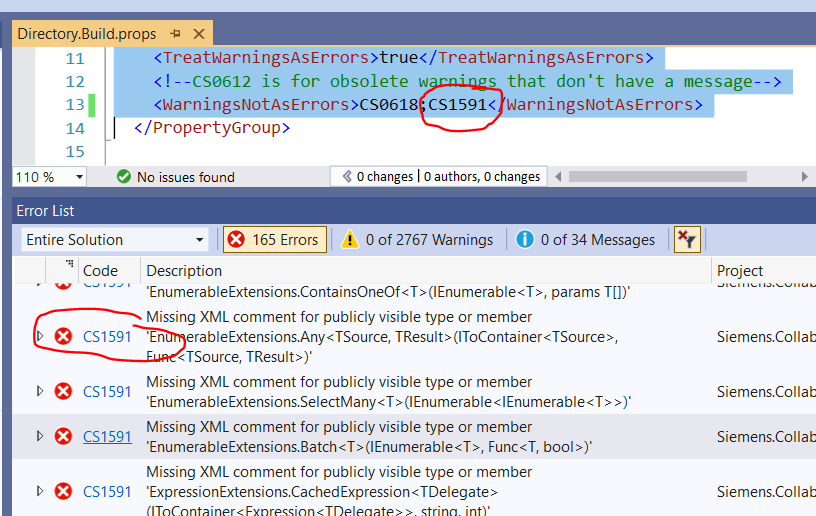 WarningsNotAsErrors Intellisense Doesn't Match Build · Issue #3680 · dotnet/project-system · GitHub