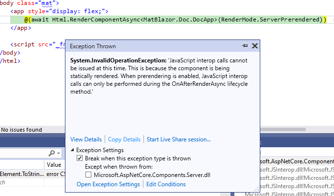 Invalidoperationexception Using Colorpicker In Blazor Server Fails During Prerendering On