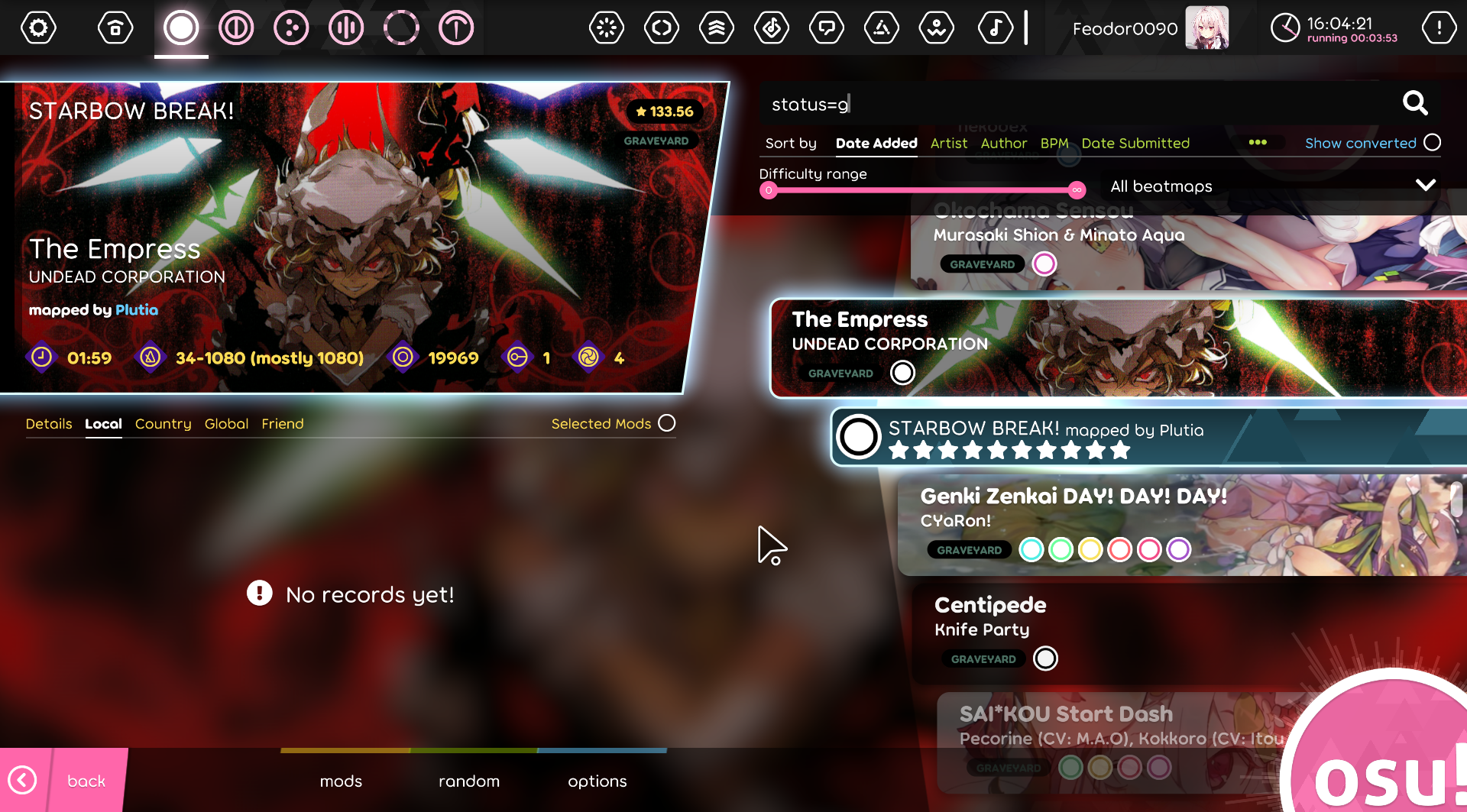 Song select no longer accepts incomplete status names during filtering ...