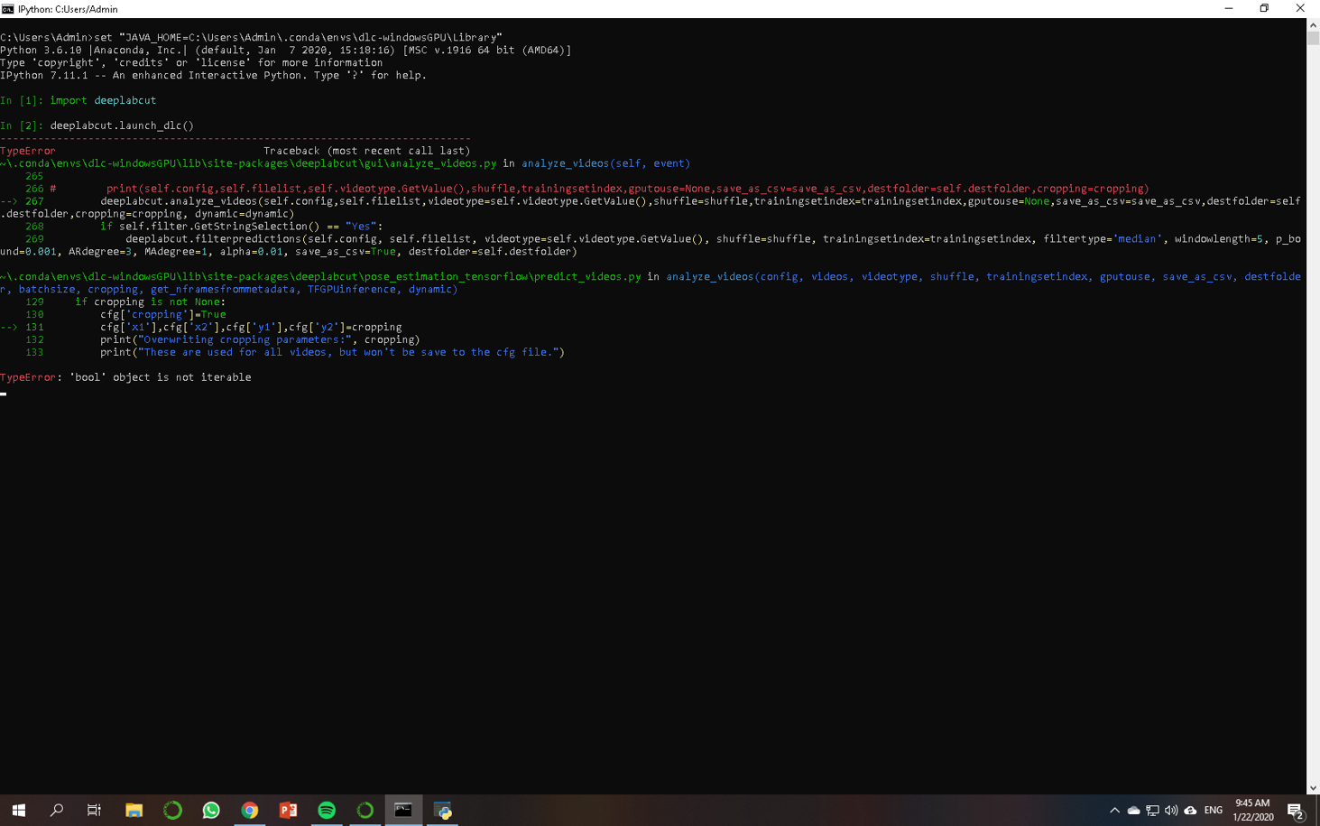 'bool' object is not iterable (in main GUI, Analyze video with cropping ...