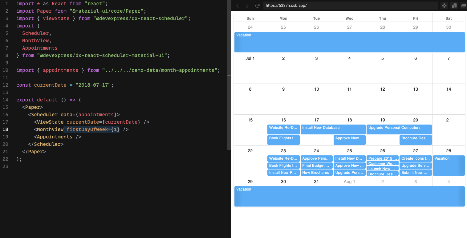 BUG in property firstDayOfWeek · Issue #3274 · DevExpress/devextreme ...