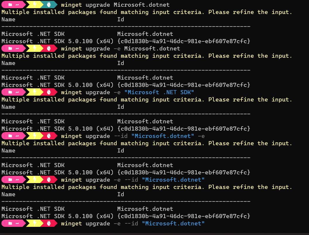 Multiple apps found matching input criteria when trying to install Microsoft.dotnet · Issue ...