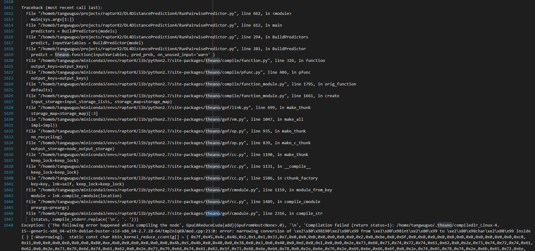 Compilation failed (return status=1) in theano pkg · Issue #12 · j3xugit/RaptorX-3DModeling · GitHub