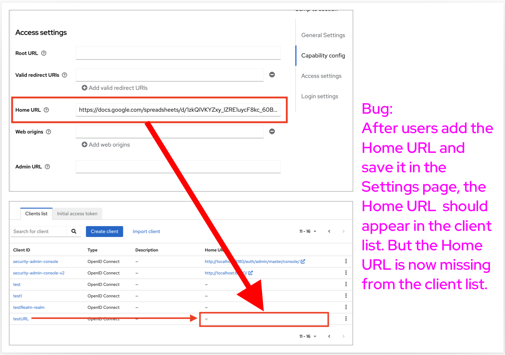 [UX Review] The new added Home URL will be missing in the client table ...