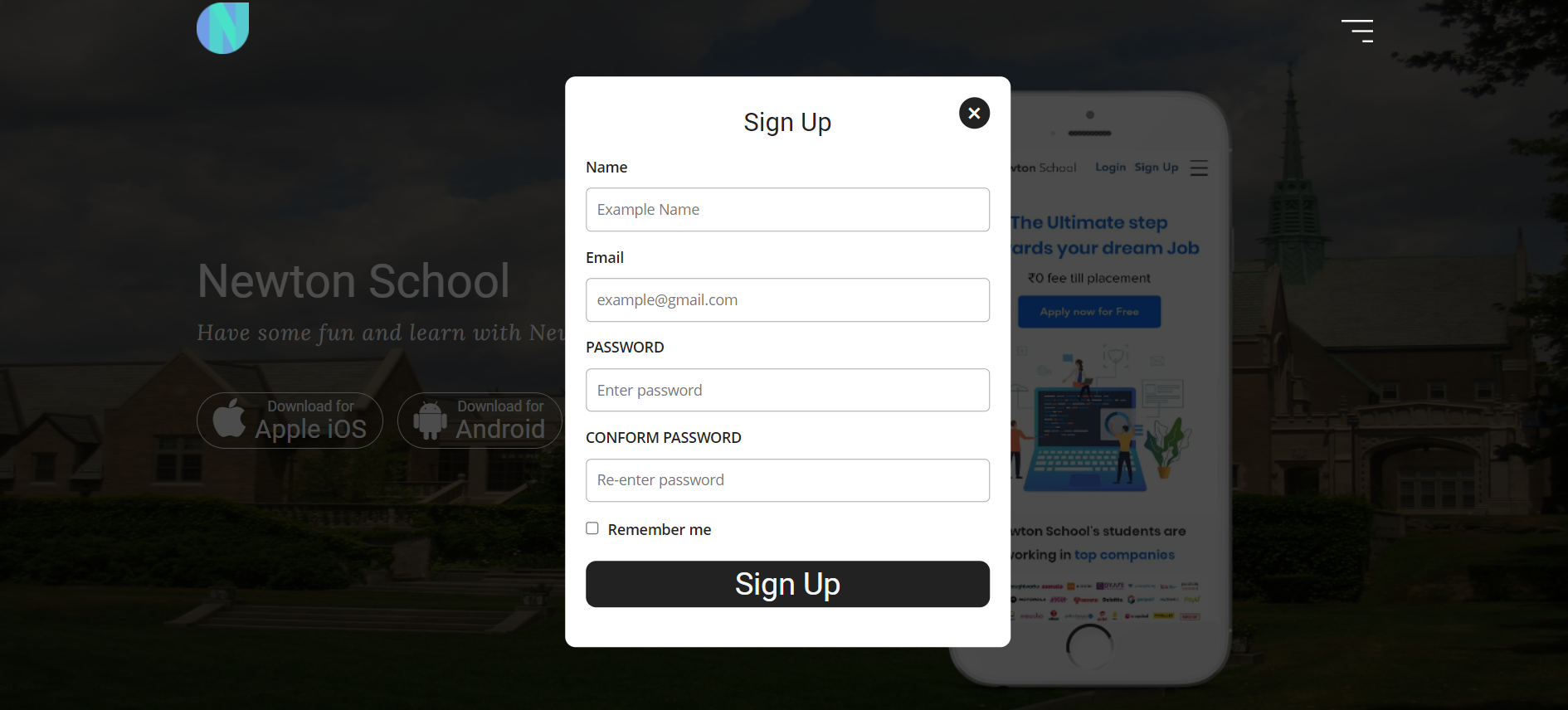 GitHub - Akash-Gher/JS-Landing-Page-Project: Newton school App launch ...