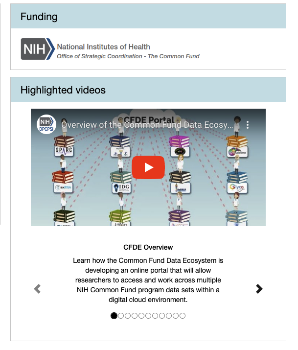 Rotating Carousel of Highlighted Videos · Issue #141 · nih-cfde/dashboard · GitHub