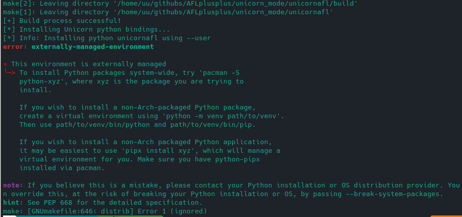 Unicorn Mode Compilation Fails Because Of Pep 668 · Issue 1846 · Aflplusplus Aflplusplus · Github