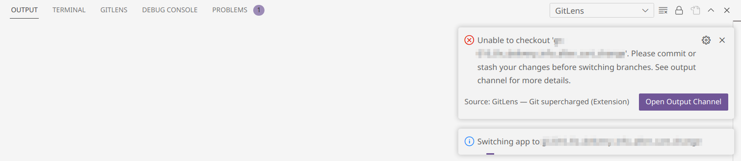 GitLens output channel is empty and has no information about failed checkout · Issue #2856 ...