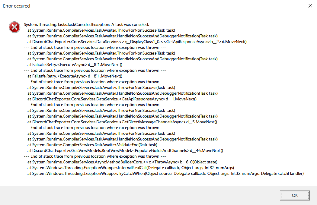 A task was canceled crash · Issue #205 · Tyrrrz/DiscordChatExporter · GitHub