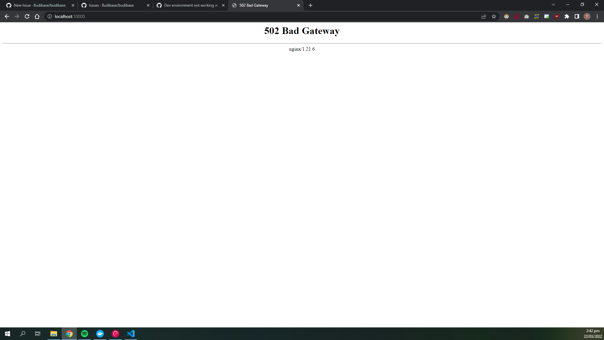 NGINX 502 Bad Gateway When Accessing localhost 10000 Issue 4996