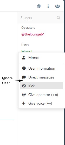 Add ignore user option and ignore list UI side · Issue #4097 · thelounge/thelounge · GitHub